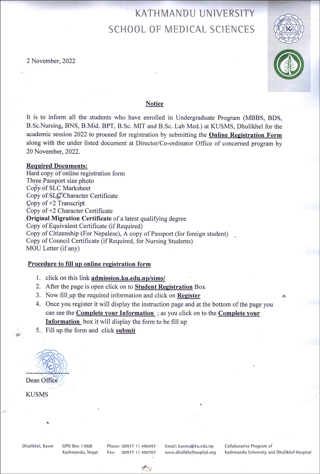 Notice to Submit Online Registration for Students Enrolled in ...