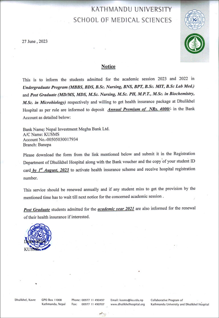 Notice Of Health Insurance Package For Newly Admitted Student (Under ...