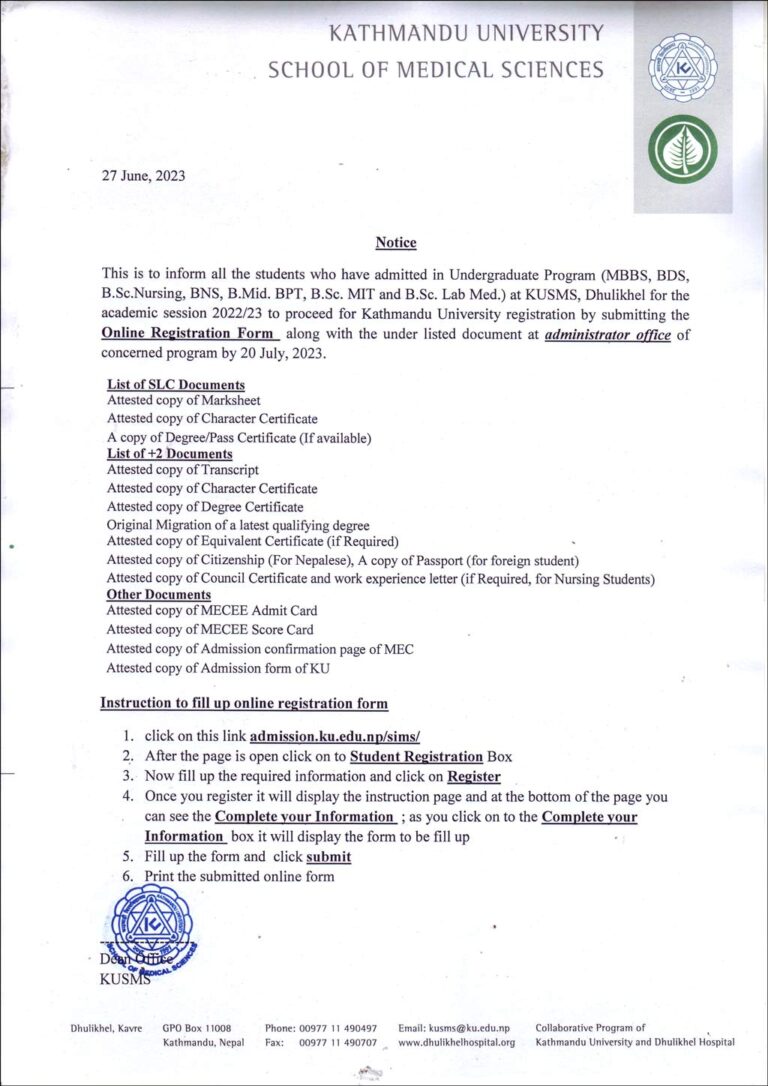 Notice Of Online Registration For Newly Admitted Students In ...