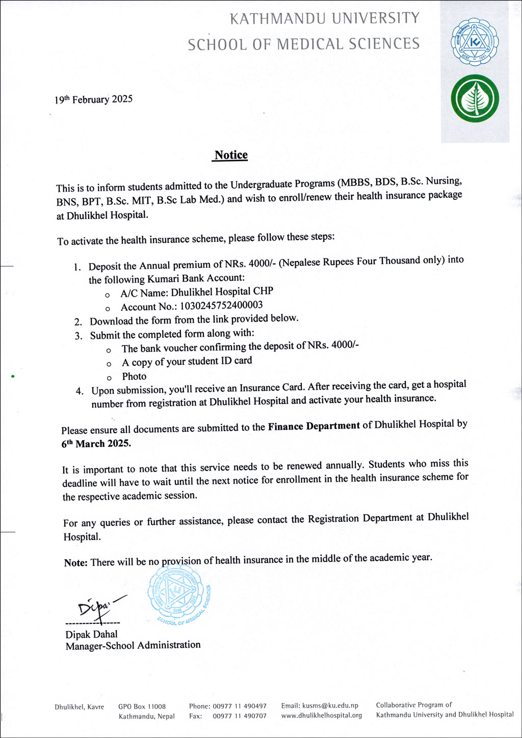 Insurance Notice To Enroll Health Insurance Package For Students ...