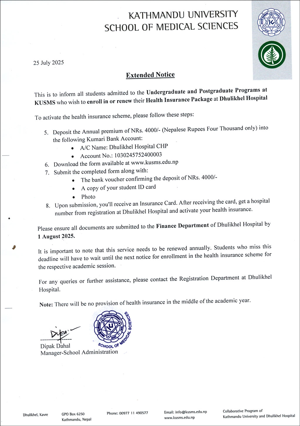 Extended Notice To Enroll Or Renew Health Insurance Package For ...